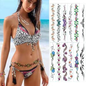 sexy flower navel tattoo stickers 12 sheets long belly abdomen waist back waterproof temporary tattoos for women girls fake body tattoos