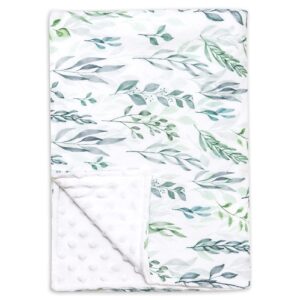 baby blanket green leaf, soft warm baby blanket for girl and boy, toddler baby newborn plush dot security blanket for nursery stroller infant crib blanket unisex (40×30 in)