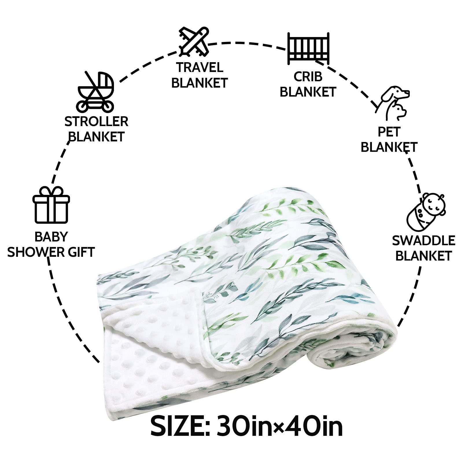 Baby Blanket Green Leaf, Soft Warm Baby Blanket for Girl and Boy, Toddler Baby Newborn Plush Dot Security Blanket for Nursery Stroller Infant Crib Blanket Unisex (40×30 in)