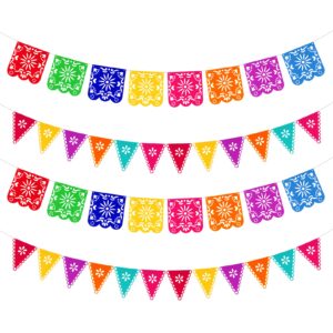 qpout 4 pieces day of the dead banners, colorful mexican papel picado banner fiesta party decorations, cinco de mayo party decorations, dia de los muertos indoor outdoor decor