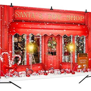 DePhoto Red Christmas Photo Backdrop Santa's Toy Shop Candy Cane in Snow World Xmas Family Holiday Party Banner Photography Background Supplies Decor Studio Prop PGT673E 12X10ft