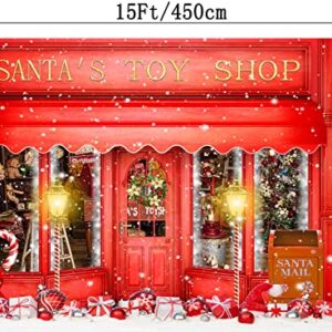 DePhoto Red Christmas Photo Backdrop Santa's Toy Shop Candy Cane in Snow World Xmas Family Holiday Party Banner Photography Background Supplies Decor Studio Prop PGT673F 15X10ft