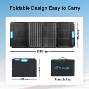 Nicesolar 100W Foldable Solar Panel 100 Watt Portable Solar Panel Charger for Portable Power Station Solar Generator, with USB A&C PD 65W for Laptop Smartphone Tablet Power Bank Camping RV Outdoor