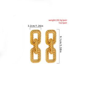 Minzaos BETHYNAS Retro Punk Thick Geometric Dangle Earrings Vintage Heavy Solid Chain Drop Earrings Statement Chain Earrings Hip Hop Jewelry for Women Girls (Gold)