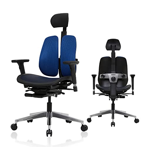 Duorest [Dual-backrests Alpha - Ergonomic Office Chair, Home Office Desk Chairs, Executive Office Chair, Best Office Chair for Lower Back Pain, Mesh Office Chair, Office Desk Chair (Black/Blue)