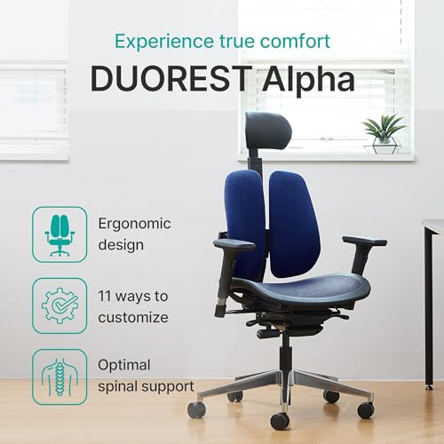 Duorest [Dual-backrests Alpha - Ergonomic Office Chair, Home Office Desk Chairs, Executive Office Chair, Best Office Chair for Lower Back Pain, Mesh Office Chair, Office Desk Chair (Black/Blue)