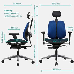 Duorest [Dual-backrests Alpha - Ergonomic Office Chair, Home Office Desk Chairs, Executive Office Chair, Best Office Chair for Lower Back Pain, Mesh Office Chair, Office Desk Chair (Black/Blue)