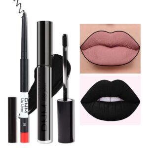 amy's diary 2pcs black matte lip liner and lipstick makeup set, black lip stain and lip liner long lasting waterproof set dark lipstick&lip liner make up lipstick matte with lip liner kit (#19)