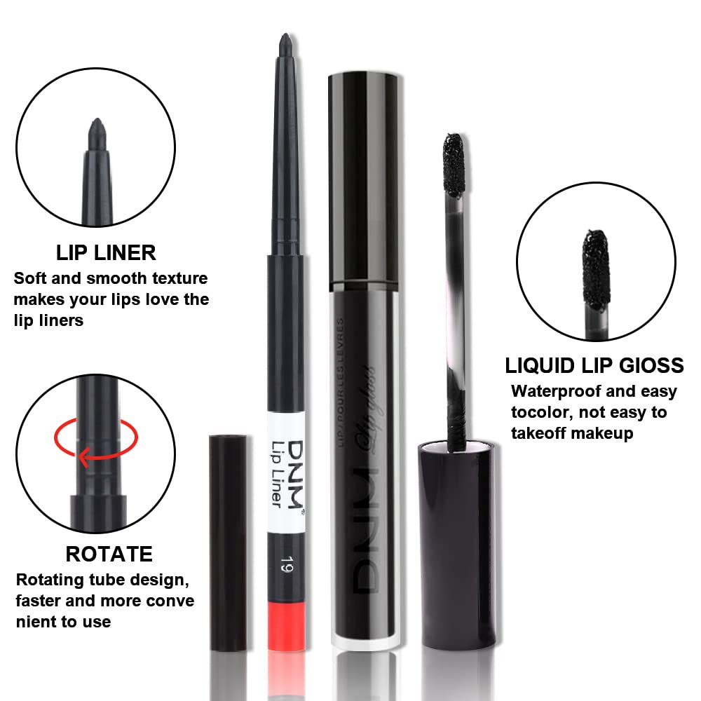 AMY'S DIARY 2pcs Black Matte Lip Liner and Lipstick Makeup Set, Black Lip Stain and Lip Liner Long Lasting Waterproof Set Dark Lipstick&Lip liner Make Up Lipstick Matte with Lip liner kit (#19)