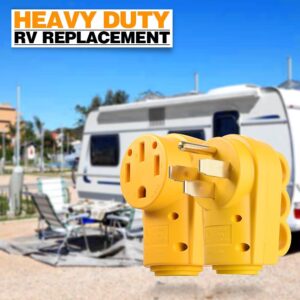 Snowy Fox Bundle RV 50 Amp Male Replacement Plug with 18 Inch RV Generator Adapter with Grip Handle