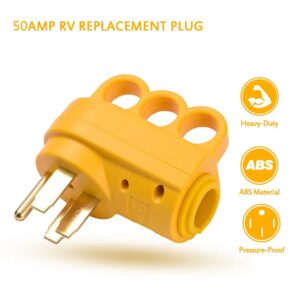 Snowy Fox Bundle RV 50 Amp Male Replacement Plug with 18 Inch RV Generator Adapter with Grip Handle