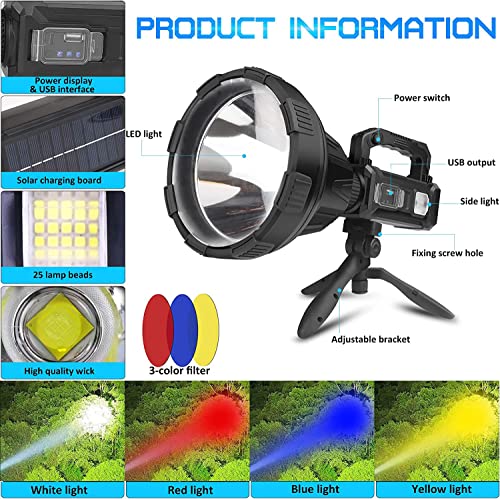 Rechargeable Spotlight Flashlights High Lumens, 150000 Lumens Super Bright LED Searchlight Flashlight IPX5 Waterproof 4 Modes Handheld Spotlight for Emergencies, Fishing, Hiking, Camping