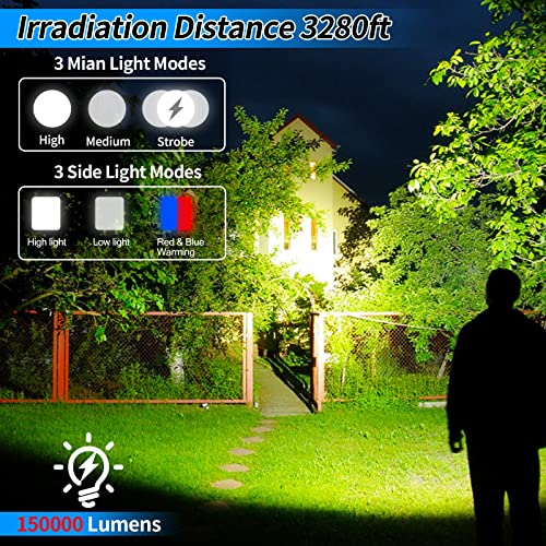 Rechargeable Spotlight Flashlights High Lumens, 150000 Lumens Super Bright LED Searchlight Flashlight IPX5 Waterproof 4 Modes Handheld Spotlight for Emergencies, Fishing, Hiking, Camping