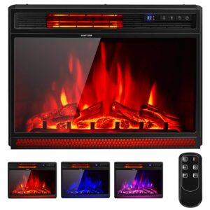 costway electric fireplace insert 25-inch wide, 900/1350w recessed and freestanding heater with remote control, 3 flame colors, 4 brightness, adjustable temperature, electric fireplace for indoor use