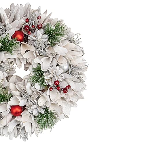 Northlight Wooden Flower and Pinecone Christmas Wreath, 14", White