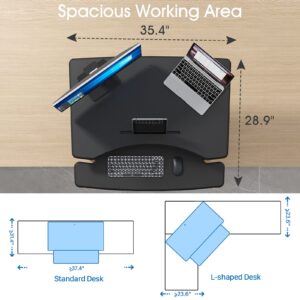 Joy Seeker Standing Desk Converter 35 Inches Height Adjustable Sit to Stand Desk Riser Dual Gas Springs Stand up Desk with Wide Keyboard Tray for Laptops Dual Monitor Riser Workstation, Black