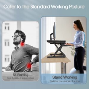 Joy Seeker Standing Desk Converter 35 Inches Height Adjustable Sit to Stand Desk Riser Dual Gas Springs Stand up Desk with Wide Keyboard Tray for Laptops Dual Monitor Riser Workstation, Black