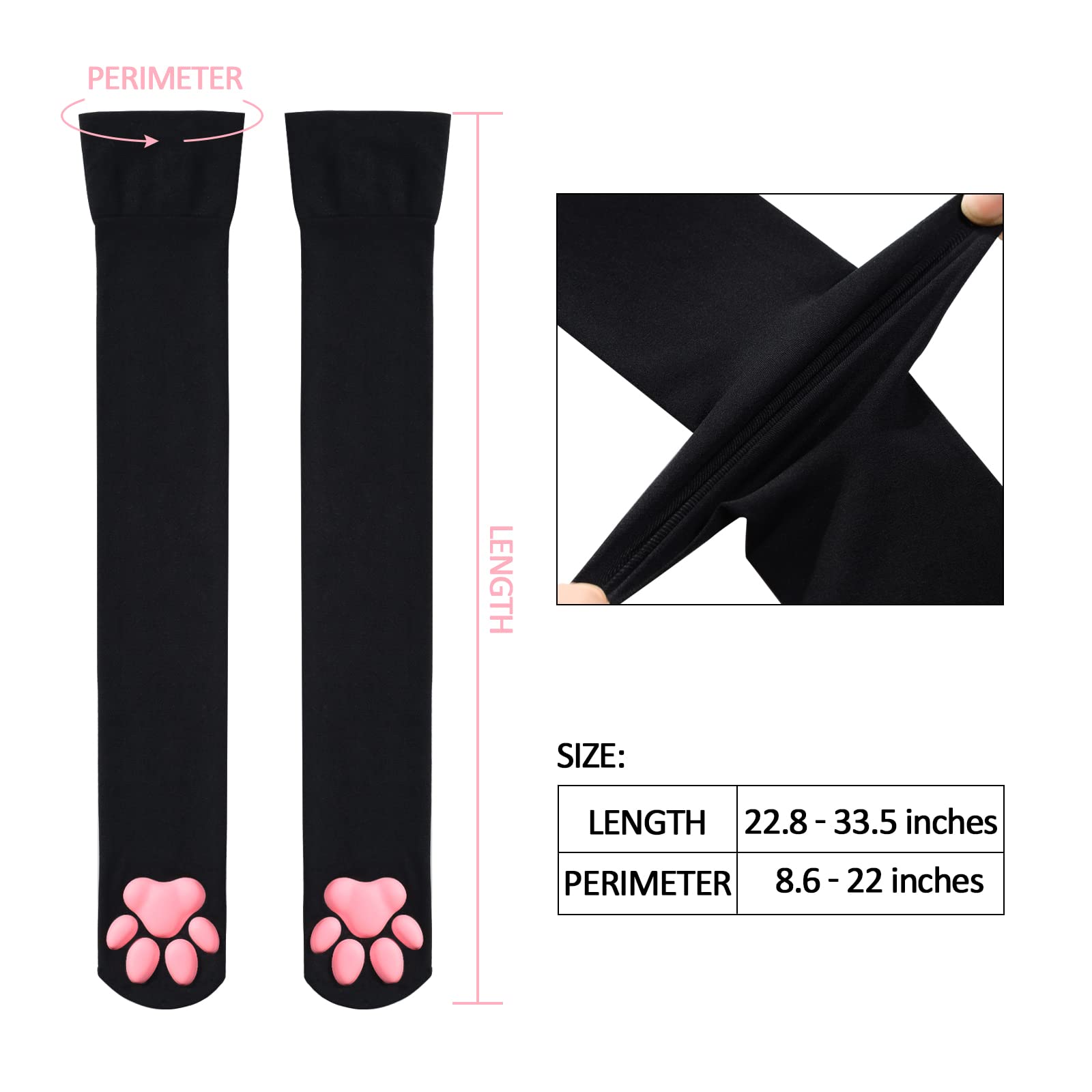 Littleforbig Thigh High Cosplay 3D Paw Pad Silicone Kitten Over The Knee Silk Stockings - Black