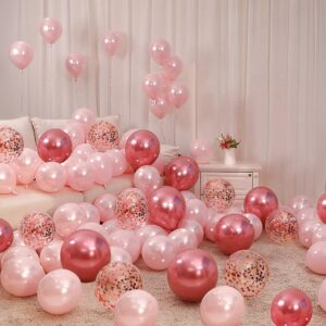 CAKKA Valentines Day Balloons Kit, 101 Pack Rose Gold Pink Heart Balloons with Rose Petals, I Love You Balloons for Anniversary Mothers Day Wedding Romantic Decorations Special Night