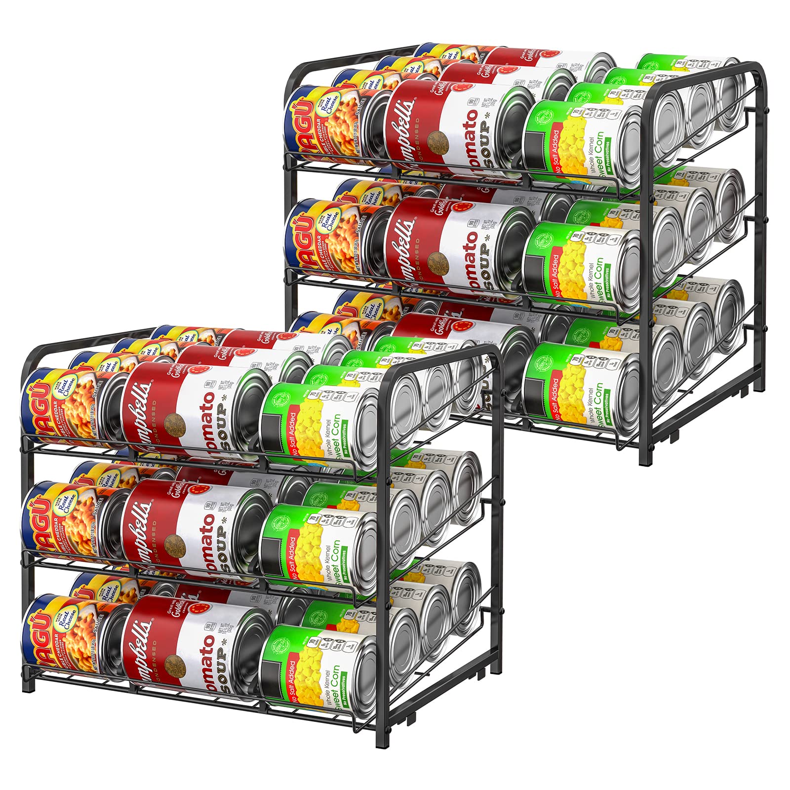 Can Organizer for Pantry Stackable 2 Pack, Can Storage Organizer Rack Stacking Can Dispensers Small Space Holds up to 36 Cans for Pantry, Kitchen, Cabinet- Black