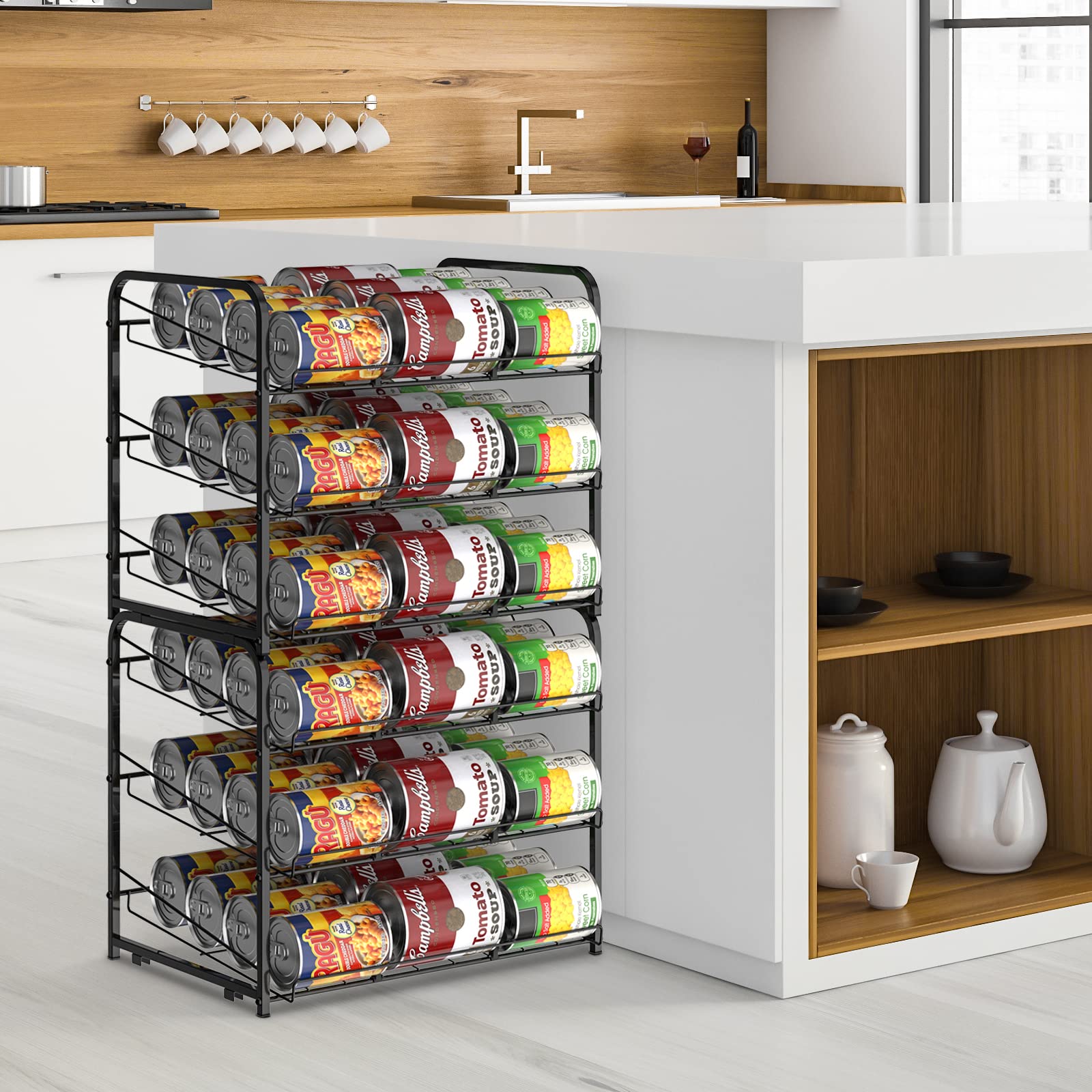 Can Organizer for Pantry Stackable 2 Pack, Can Storage Organizer Rack Stacking Can Dispensers Small Space Holds up to 36 Cans for Pantry, Kitchen, Cabinet- Black