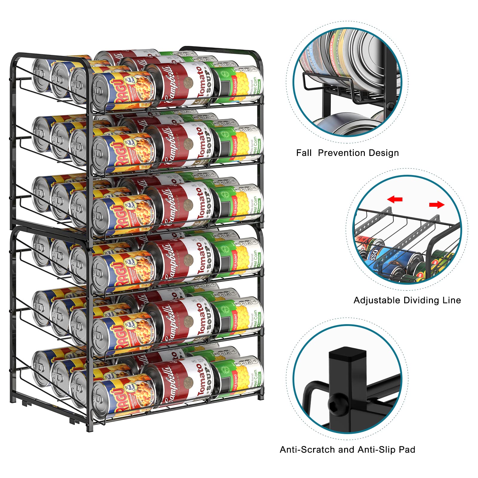 Can Organizer for Pantry Stackable 2 Pack, Can Storage Organizer Rack Stacking Can Dispensers Small Space Holds up to 36 Cans for Pantry, Kitchen, Cabinet- Black