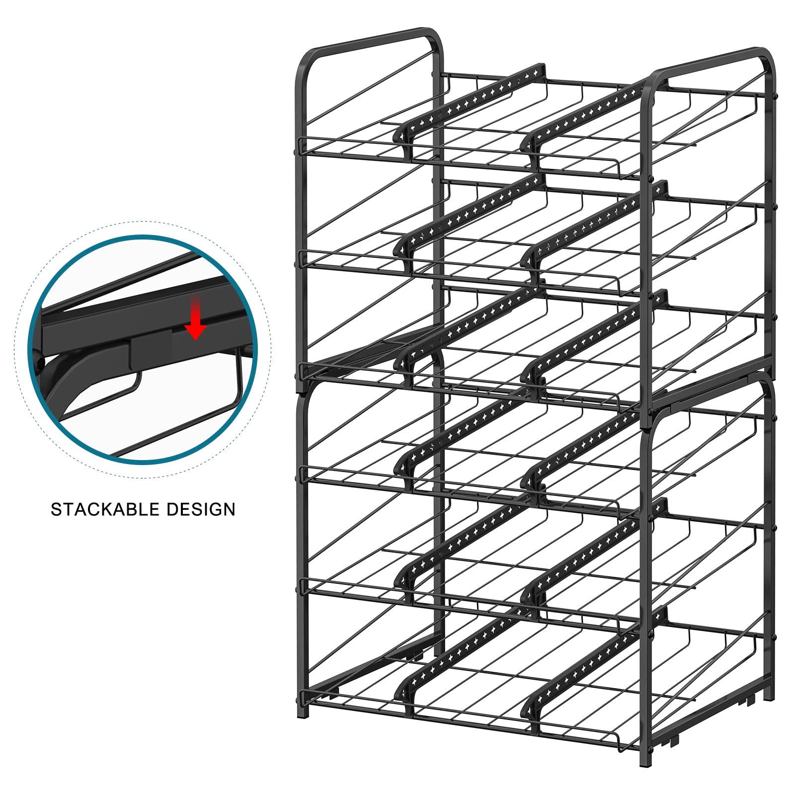 Can Organizer for Pantry Stackable 2 Pack, Can Storage Organizer Rack Stacking Can Dispensers Small Space Holds up to 36 Cans for Pantry, Kitchen, Cabinet- Black