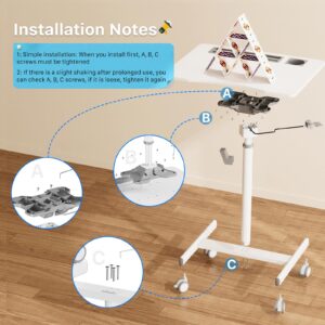 JYLH JOYSEEKER Mobile Standing Desk, 28 inch Rolling Standing Laptop Desk with Cup Holder, Mobile Desk Workstation with Wheels, Portable Computer Desk Cart with Hook for Home Office, White