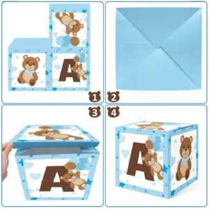 40PCS Teddy Bear Baby Shower Boxes Decorations Bear Theme Party Boxes Block Backdrop Favor with Blue Brown Balloons for Teddy Bear Birthday We Can Bearly Wait Party Supplies