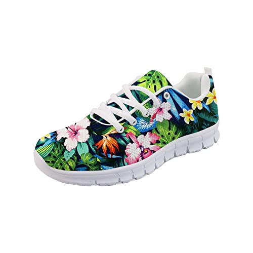 Wanyint Hibiscus Plumeria Flower Print Training Shoes Tropical Palm Leaves Casual Fashion Sneakers Travel Outdoor Slip-on Women's Running Shoes Slip-on Athletic Shoes Sport Shoes