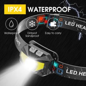 Juninp Headlamp Rechargeable, 2-Pack Head Lamp Outdoor LED Rechargeable, 1100 Lumen Super Bright White Red Light Flashlights, Waterproof, Motion Sensor, 8 Modes, Outdoor Fishing and Camping Headlight