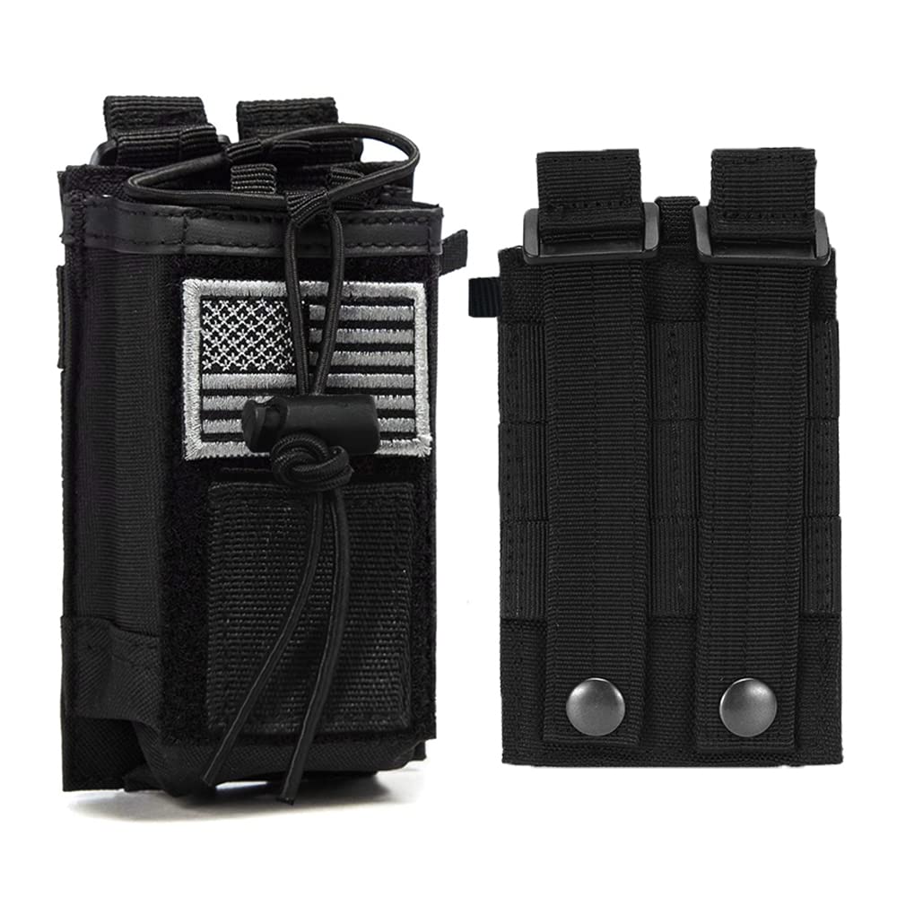 Molle Radio Pouch Tactical Radio Holder Case Radio Holster Bag Military Heavy Duty for Two Way Walkie Talkies Outdoor Sports Adjustable Storage with 1 Pack Patch