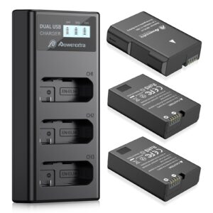 powerextra 3 x en-el14 en-el14a battery & lcd triple charger compatible with nikon d5600 d5500 d5300 d5200 d5100 d3500 d3400 d3300 d3200 d3100 df coolpix p7800 p7700 p7200 p7100 p7000