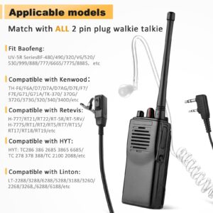 20 Pack Walkie Talkies Earpiece with Mic Radio 2 Pin Acoustic Tube Headset Earpiece Compatible with Baofeng UV-5R Retevis H-777 RT1 RT21 RT22 Arcshell AR-5 2 Way Radio