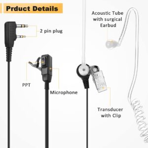 20 Pack Walkie Talkies Earpiece with Mic Radio 2 Pin Acoustic Tube Headset Earpiece Compatible with Baofeng UV-5R Retevis H-777 RT1 RT21 RT22 Arcshell AR-5 2 Way Radio