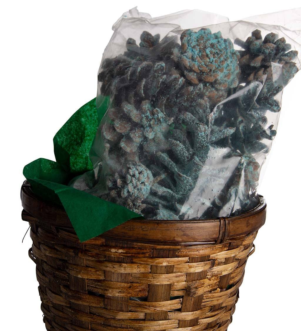 Plow and Hearth Color-Changing Fireplace Color Cones, 1 lb. in Gift Basket, Indoor/Outdoor Wood Fires, Fire Pit, Hostess Gift, Housewarming Gifts, 10 Minutes, Blue and Green Flames, 7" Dia. x 10" H