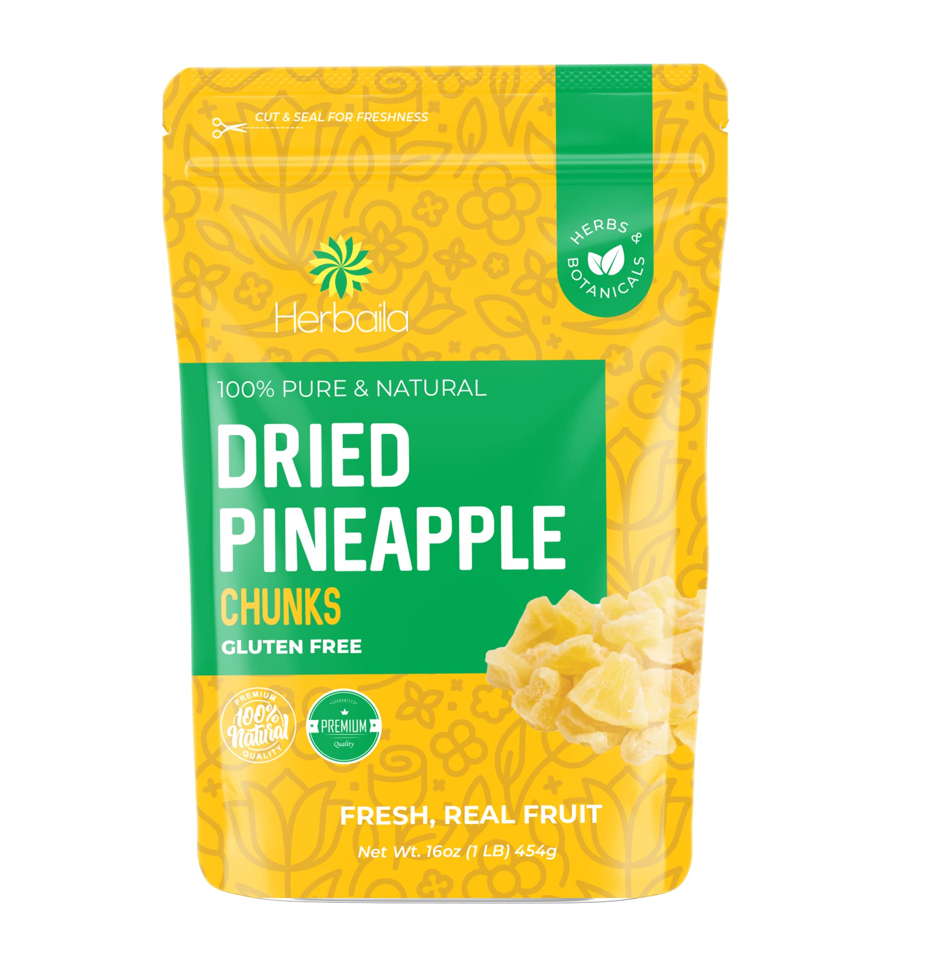 Dried Pineapple Chunks, 1 Pound. Dehydrated Pineapple Chunk, Dehydrated Pineapple Bulk, Dried Pineapple Bits. All Natural, Non-GMO, Lightly Sweetened Dried Pineapples, 16 oz.