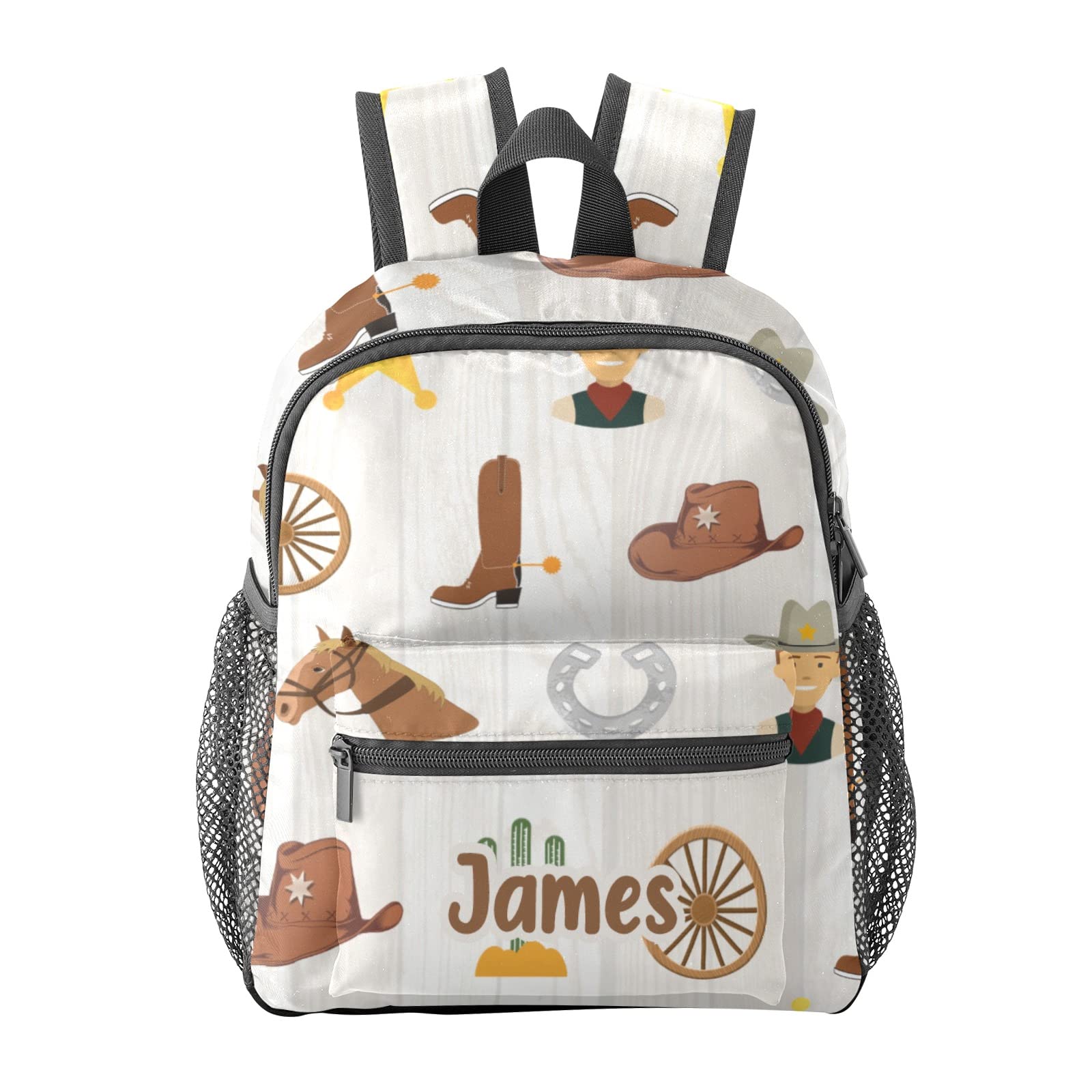 Grandkli Cowboy Personalized Kids Toddler Backpack for Boys Girls ,Custom Mini School Backpack Bags Kindergarten, Option , 10 in (L) x 4 in (W) x 12 in (H)