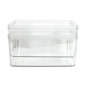 Isaac Jacobs 2-Pack Large Clear Storage Bins (11.5” L x 14” W x 5.5” H) w/Cutout Handles, Plastic Organizer for Home, Office, Kitchen, Fridge/Freezer, Bathroom, BPA Free, Food Safe (Large)