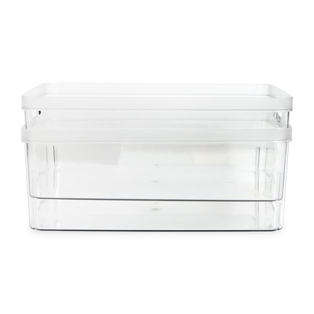 Isaac Jacobs 2-Pack Large Clear Storage Bins (11.5” L x 14” W x 5.5” H) w/Cutout Handles, Plastic Organizer for Home, Office, Kitchen, Fridge/Freezer, Bathroom, BPA Free, Food Safe (Large)