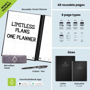 Rocketbook Smart Reusable Everyday Planner. Week, Month, Annual, To-Do List, Goal Templates. Journal and Notebook Pages. Undated Organizer, 8.5" x 11" Letter Size with Pen and Cloth, Grey