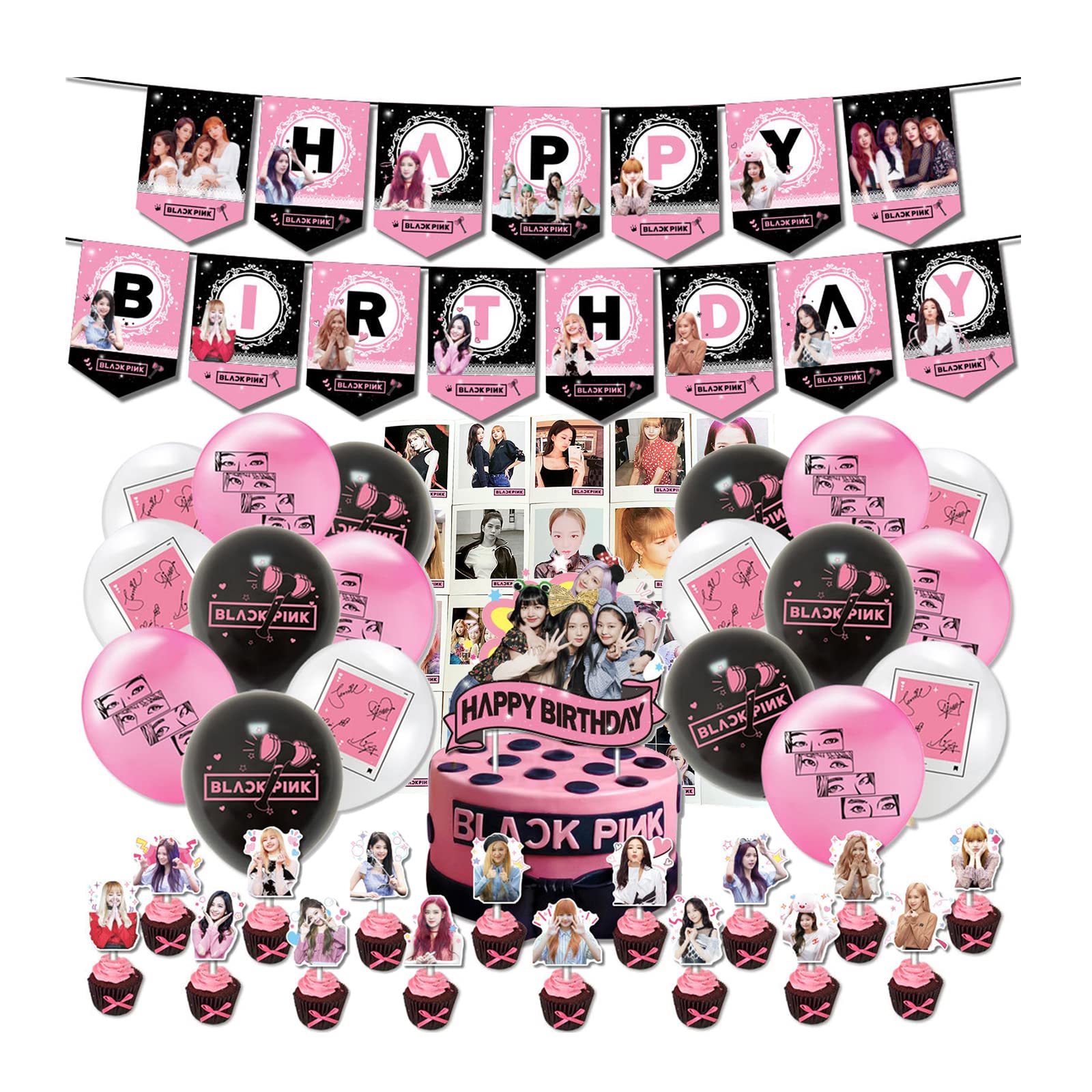 Tuyust Blackpink Party Supplies for Fans Birthday Party Decorations - 1 Blackpink Party Banner 18 Blackpink Party Balloons 17 Blackpink Cake Toppers 20 Blackpink Lomo Card 2 Ribbon