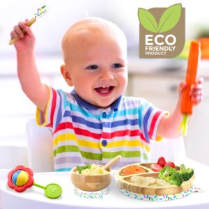 NutriChef Baby and Toddler plate - silicon suction, 3 compartment, Non-toxic All-natural Bamboo Baby Food plate (Sparkle)