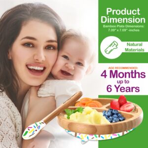 NutriChef Baby and Toddler plate - silicon suction, 3 compartment, Non-toxic All-natural Bamboo Baby Food plate (Sparkle)