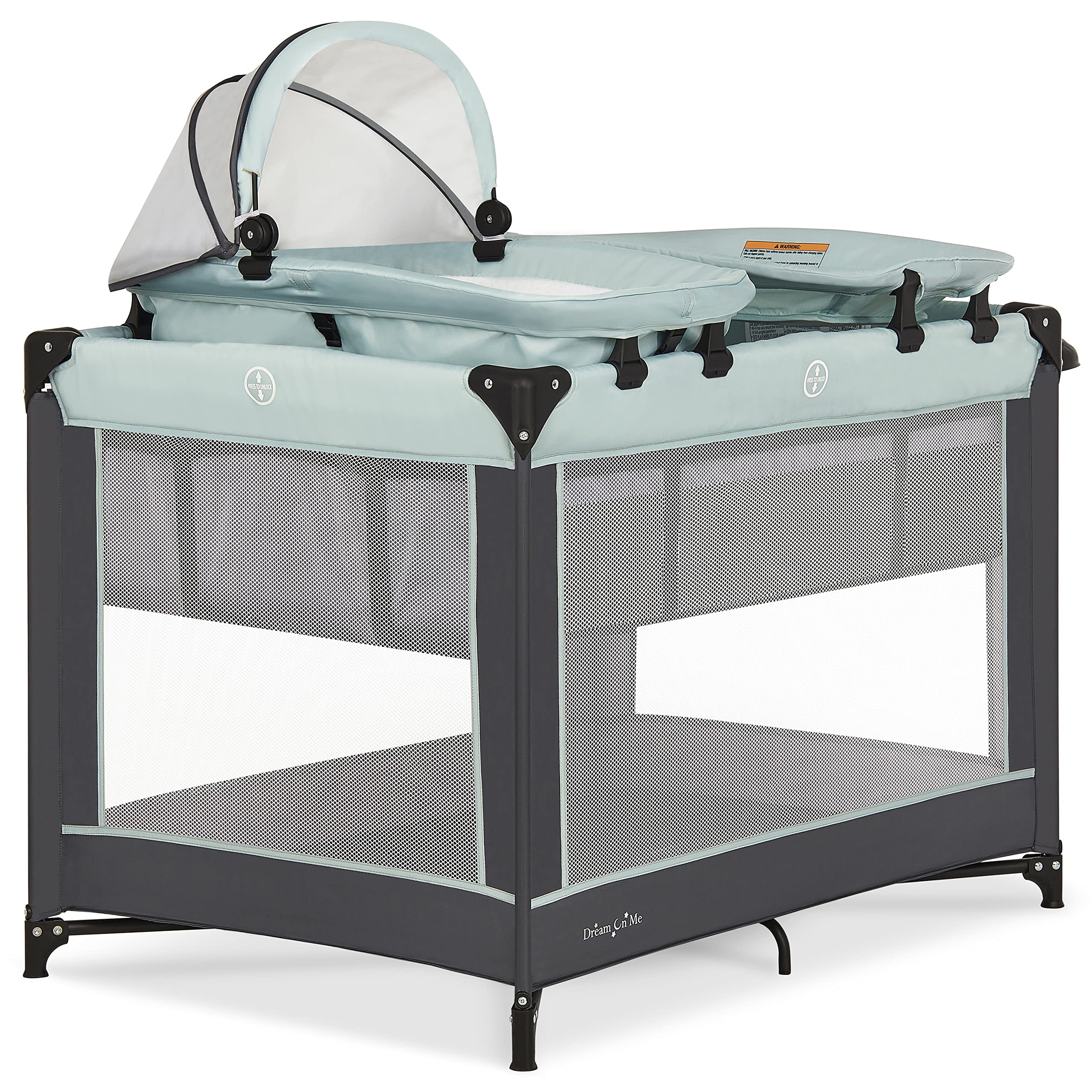 Dream On Me Lilly Deluxe-Playard in Green Bay with Full Bassinet, Changing Tray and Infant Bassinet | with Canopy | Waterproof Fabric | JPMA Certified | Lightweight