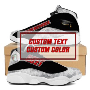 customized basketball shoes with white camouflage design and 3 optional custom text areas for high school or college teen in aj13 style