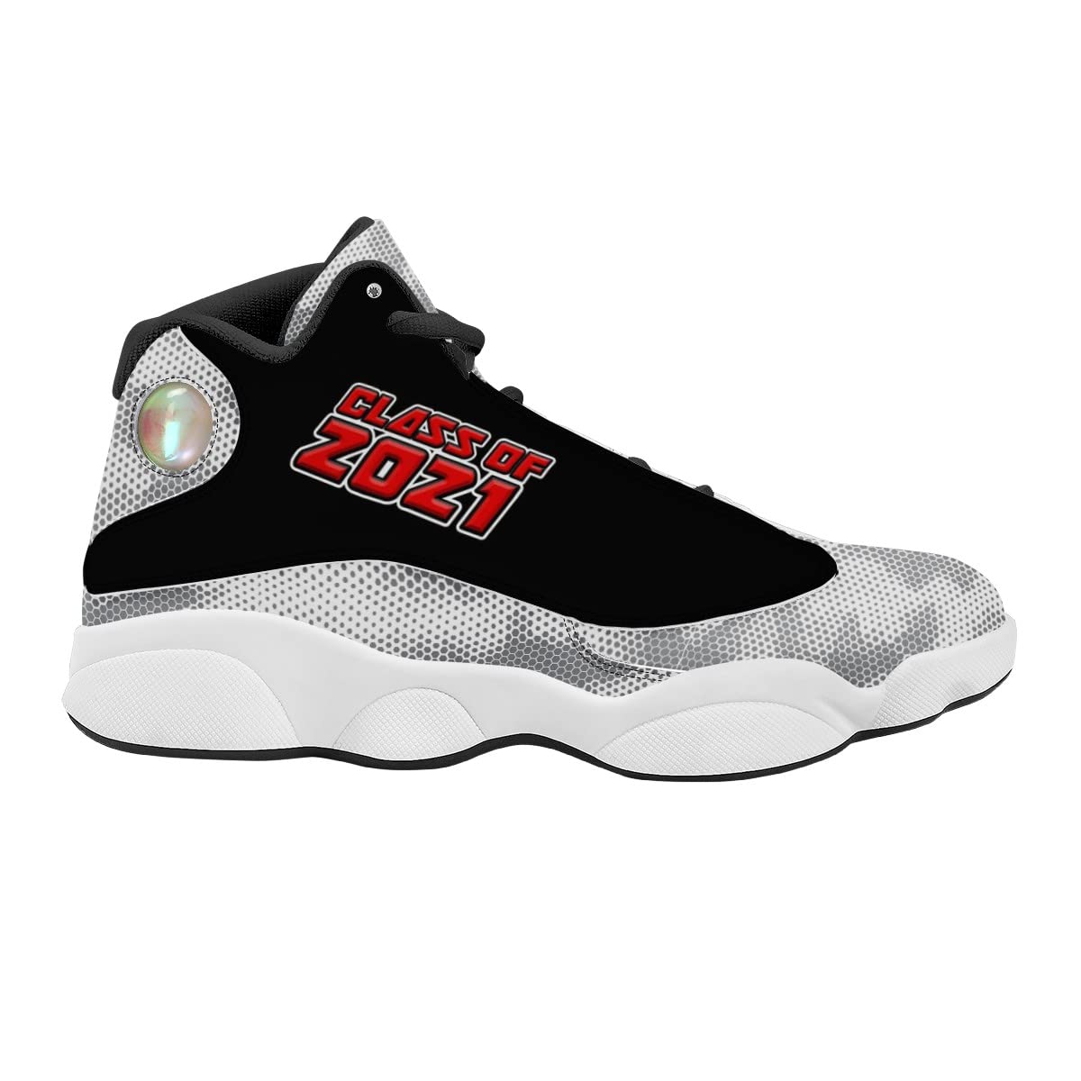 Customized Basketball Shoes with White Camouflage Design and 3 Optional Custom Text Areas for high School or College Teen in AJ13 Style