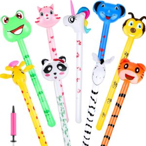 9 pcs inflatable animals stick with sound jungle safari inflatable toys tiger zebra giraffe elephant balloon sticks inflatable hammer blow up animals for animal theme birthday party favors decorations