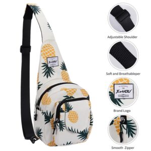 XEYOU Small Sling Bag Backpack Lightweight One Strap Bag Hiking Crossbody Chest Bag Unisex Shoulder Daypack (Pineapple, Small)