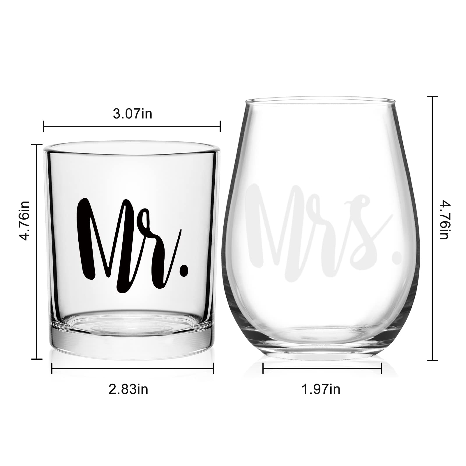 Futtumy Mr & Mrs Whiskey Glass and Stemless Wine Glass Gift Set, Valentine’s Day Gift for Mr Mrs Couple Husband Wife Bride Groom, Unique Glass Set Idea for Valentine’s Day Birthday Christmas Wedding